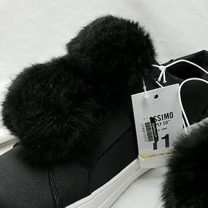 Mossimo Supply Co. | Shoes | Abbie Black Bonded Leather Fluffy Pom Poms ...